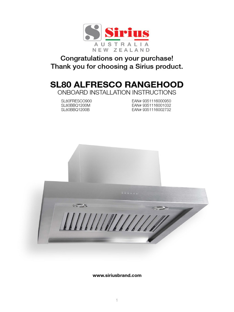 Sirius SL80FRESCO ONBOARD User Installation Manual | PDF | Duct (Flow) | Manufactured Goods