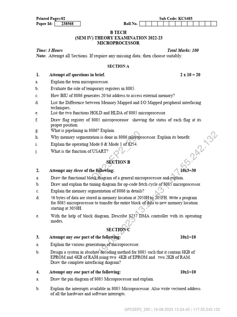 Btech Cs 4 Sem Microprocessor Kcs 403 2023 | PDF | Computer Science ... Btech Cs 4 Sem Microprocessor Kcs 403 2023 | PDF | Computer Science ...