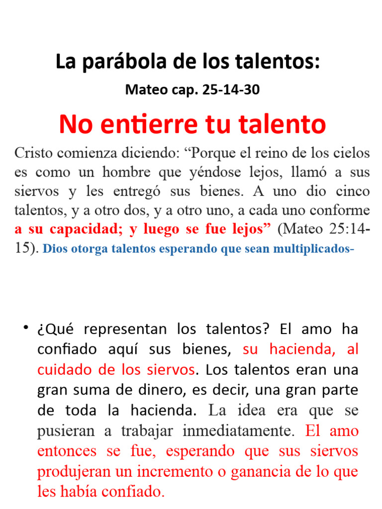 La Parábola de Los Talentos | Descargar gratis PDF | Parábolas de Jesús ...