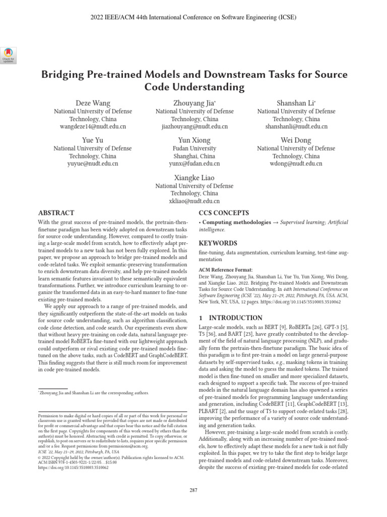 (2022) Bridging Pre-trained Models and Downstream Tasks for Source Code ... (2022) Bridging Pre-trained Models and Downstream Tasks for Source Code ...