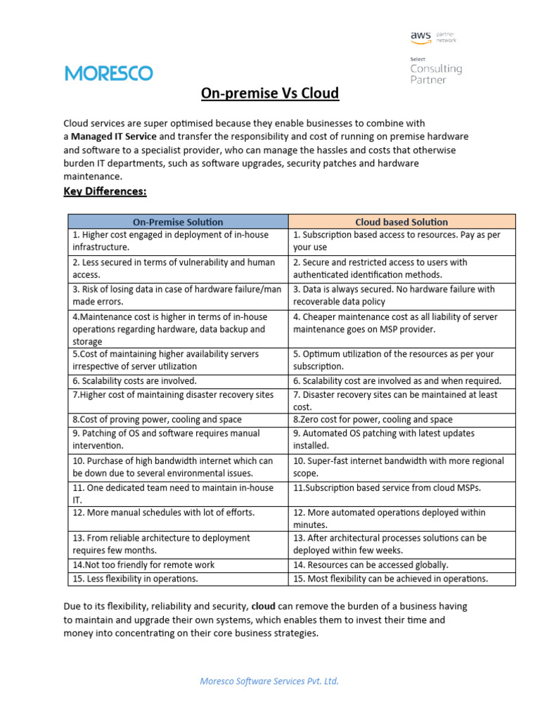 On-Prem Vs Cloud | Download Free PDF | Cloud Computing | Computing