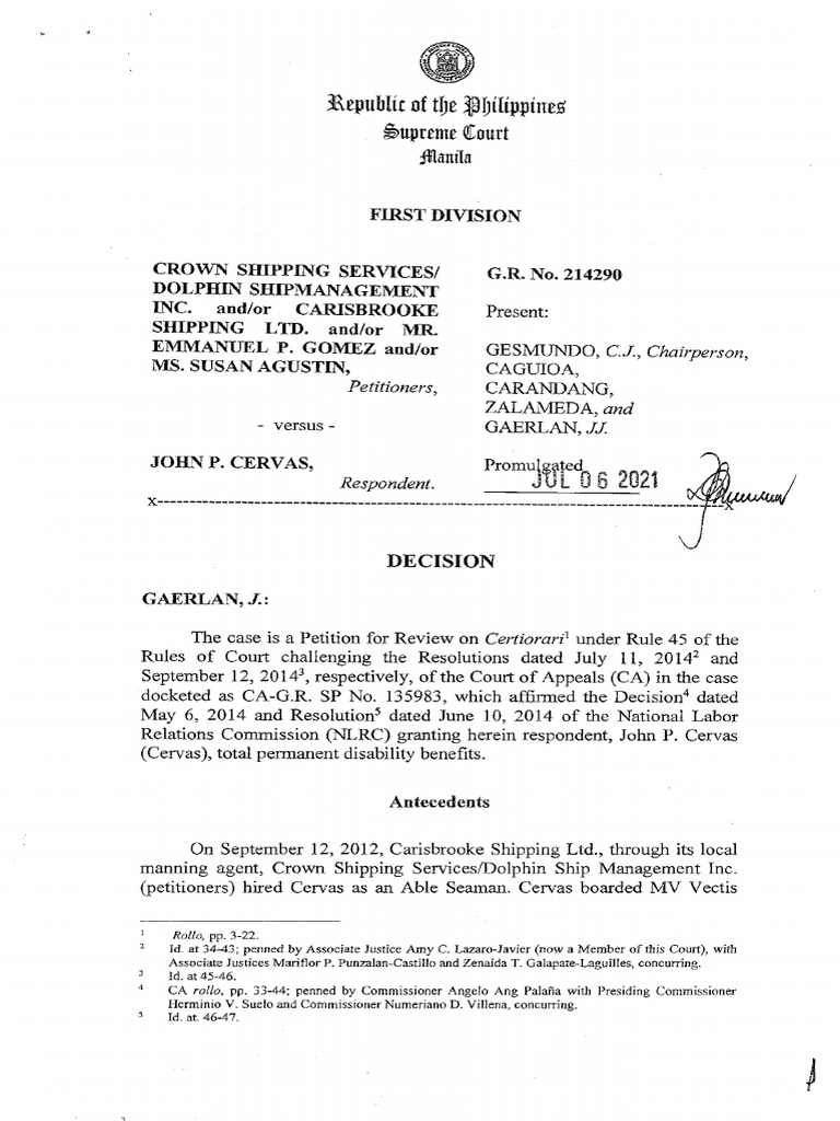 Crown Shipping Services vs. Cervas | PDF | Employment | Disability