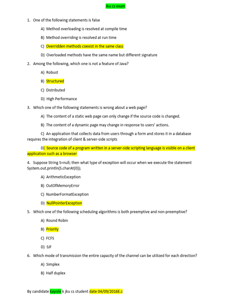 Jku Cs IT - Model Exam Take Exam | PDF | Method (Computer Programming) | Class (Computer ...