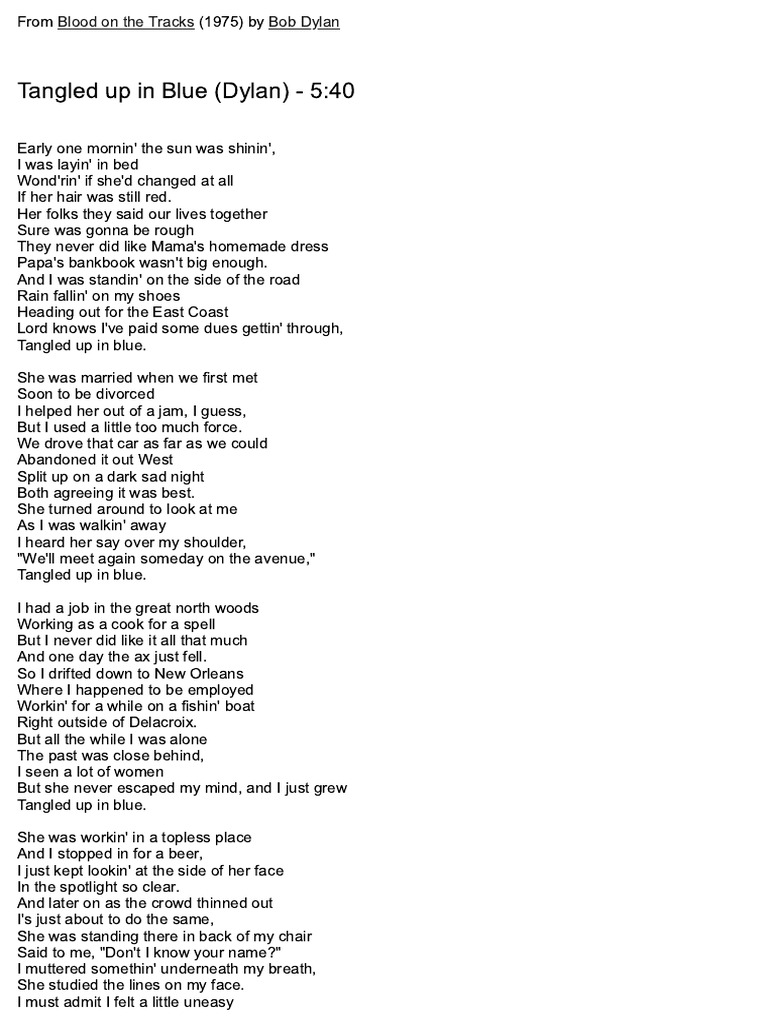 Blood On The Tracks Lyrics by Bob Dylan - V2 | PDF