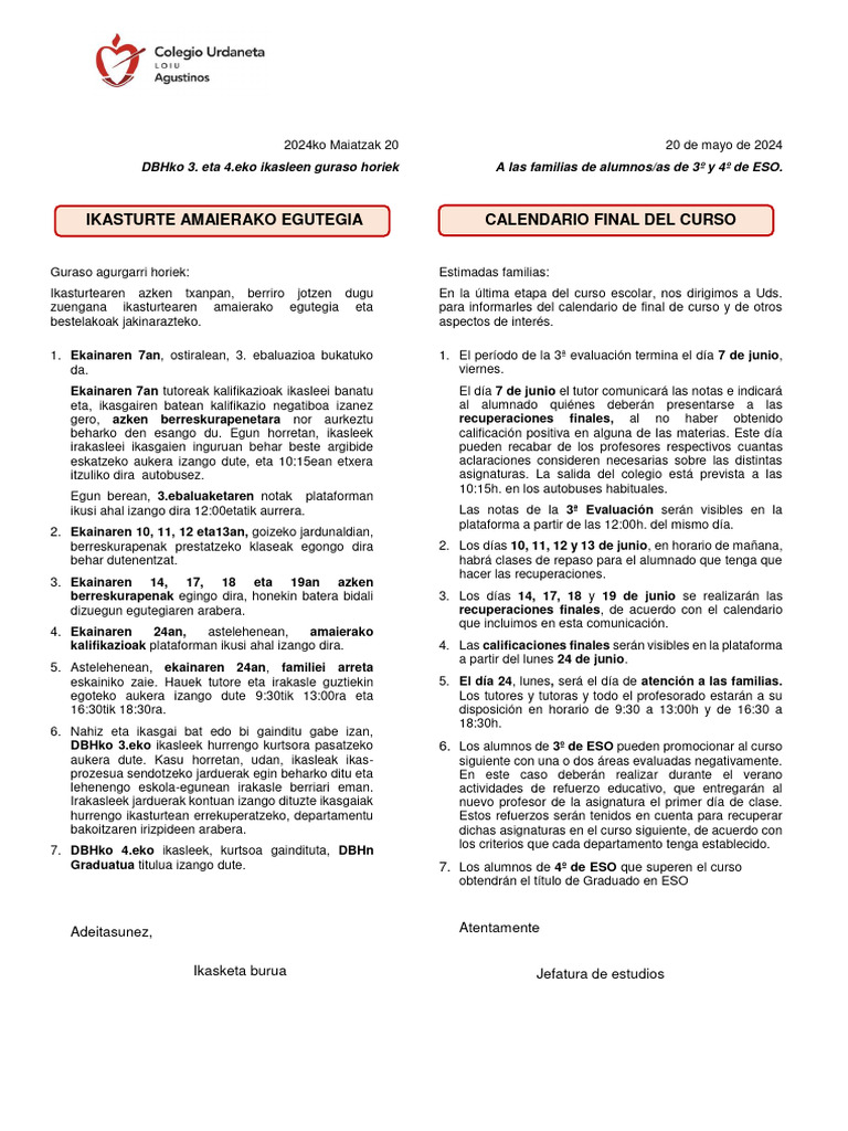 Circular Final Curso 23-24 | PDF | País Vasco (Comunidad Autónoma) | Vascos