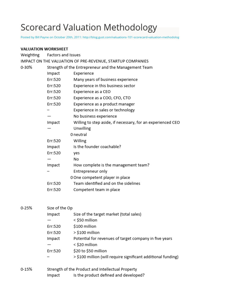 Scorecard Valuation Methodology | PDF | Valuation (Finance) | Business