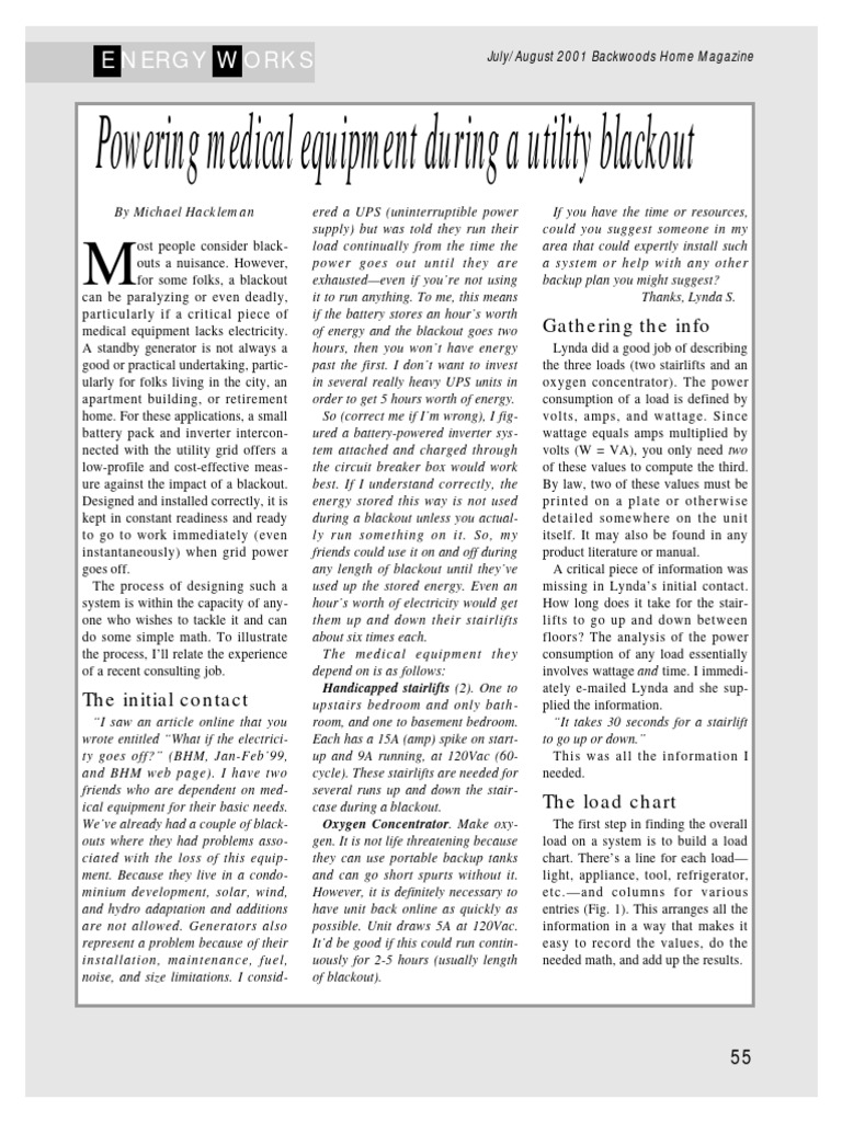 Powering Medical Equipment During A Utility Blackout 2001 PDF