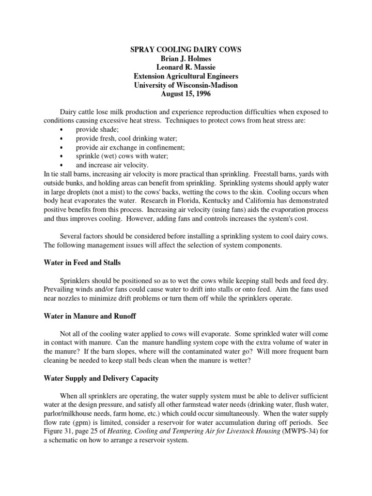 Friction of Water in Pipes and Spray Cooling Dairy Cows 1996 | PDF ...