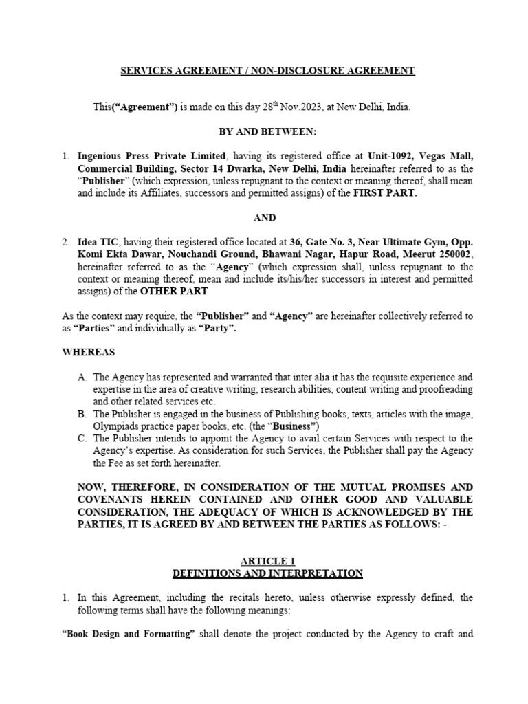 Idea TIC SERVICES AGREEMENT - NON-DISCLOSURE AGREEMENT | PDF ...