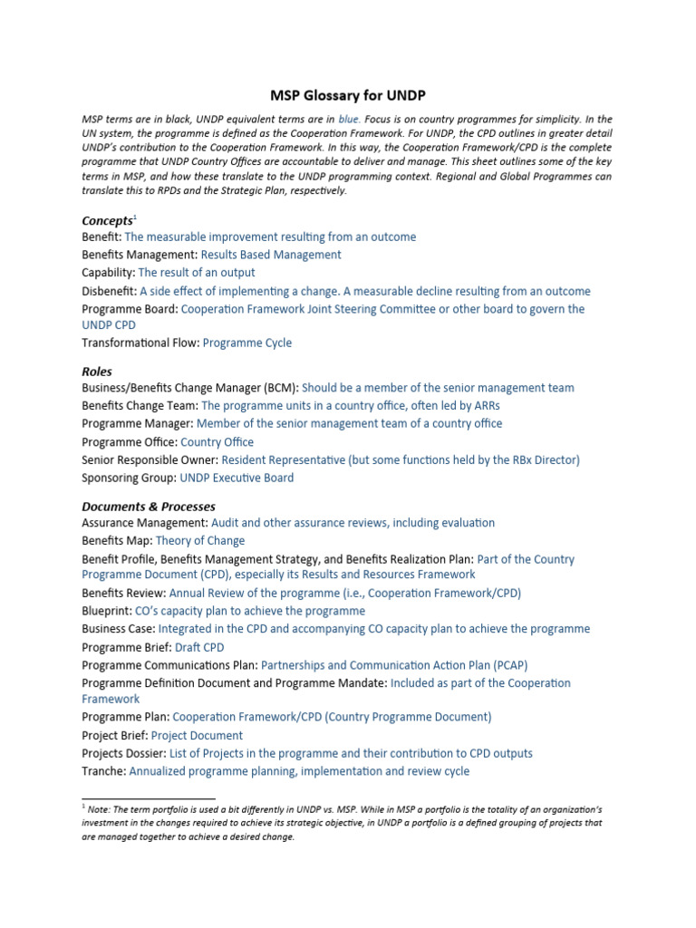 UNDP MSP Terms and Definitions Guide | PDF | United Nations Development ...