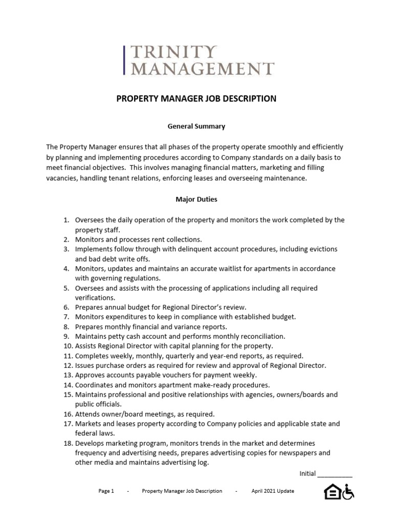 Property Manager Job Description | Download Free PDF | Employment | Lease Property Manager Job Description | Download Free PDF | Employment | Lease