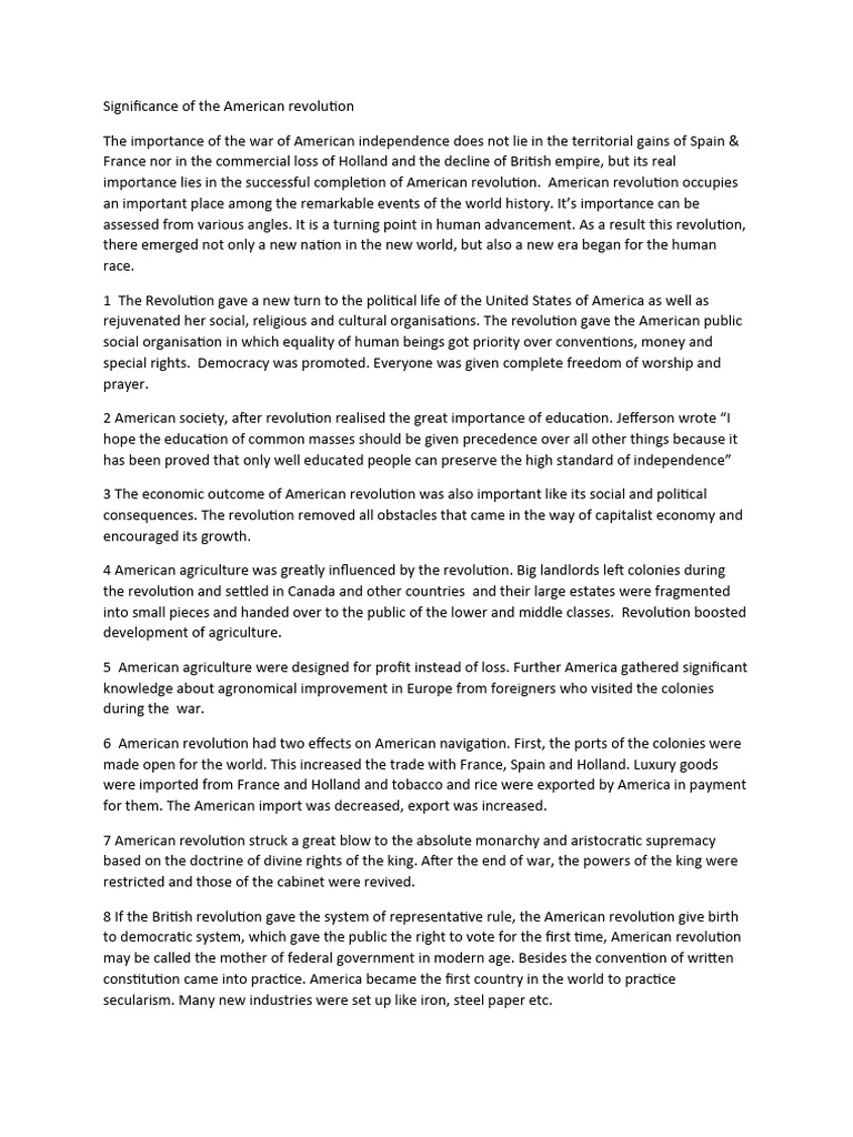 Significance of The American Revolution | PDF | American Revolution ...