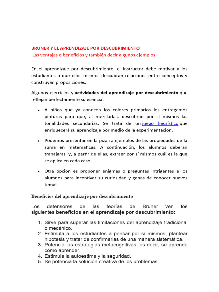 Bruner y El Aprendizaje Por Descubrimiento | PDF | Aprendizaje | Pensamiento