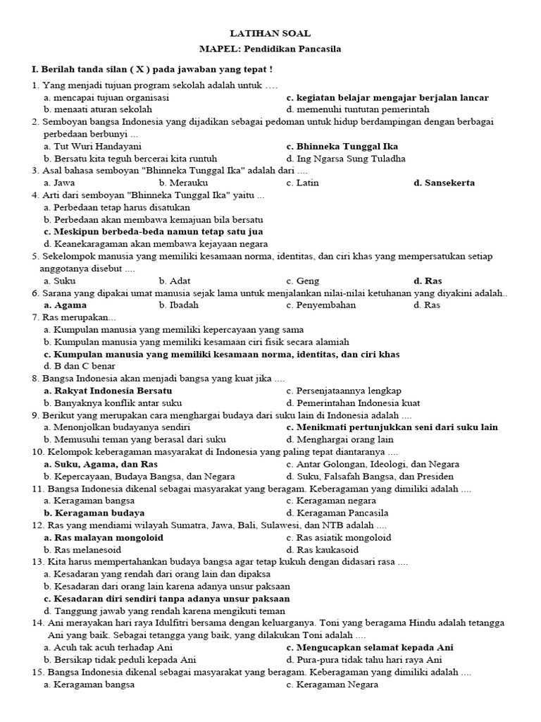 Latihan Soal Sas Pendidikan Pancasila | PDF