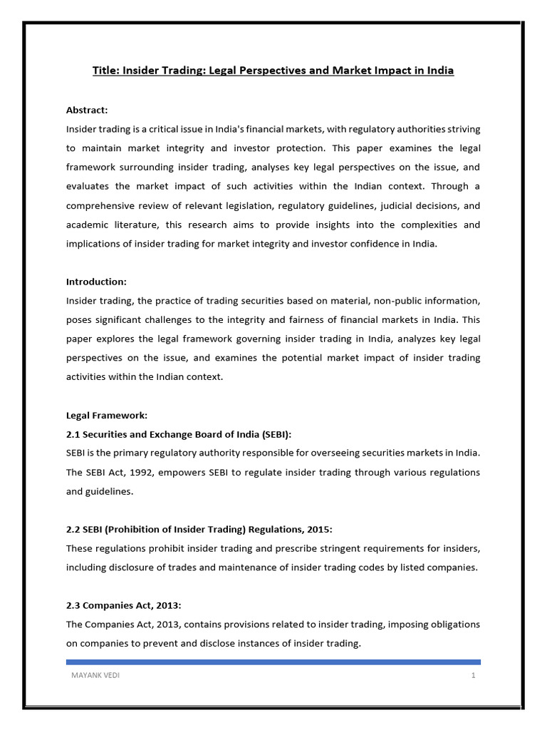 Writing Sample (Legal Research) | PDF | Insider Trading | Market ...