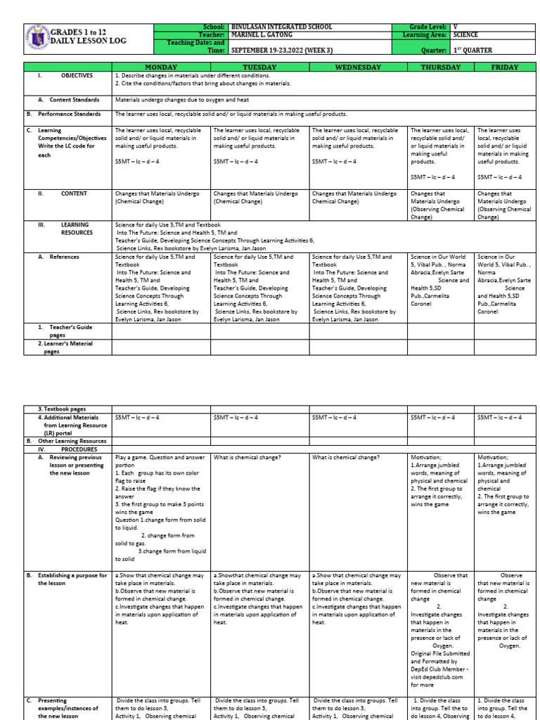 DLL - Science 5 - Q1 - W3 | PDF | Rust | Combustion