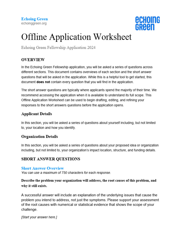 Echoing-Green-offline-Fellowship-Worksheet | PDF | Mental Health ...