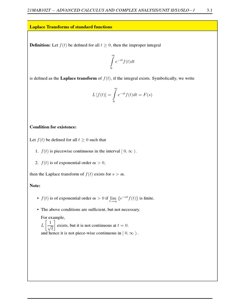 Unit 3 Maths | PDF | Mathematical Analysis | Laplace Transform