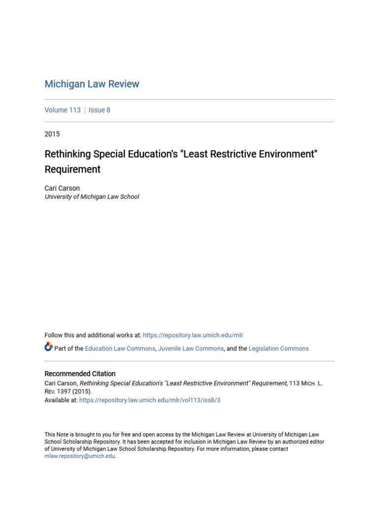 Rethinking Special Educations Least Restrictive Environment Re | PDF ...