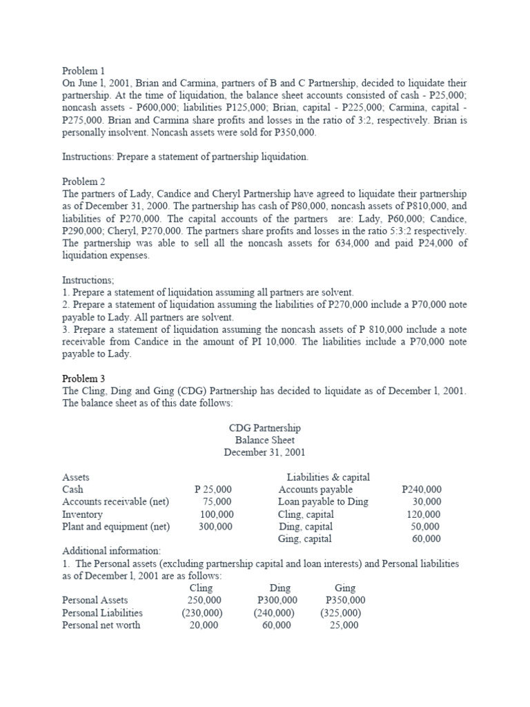 Assignment Lump Sum Liquidation | PDF | Balance Sheet | Accounting