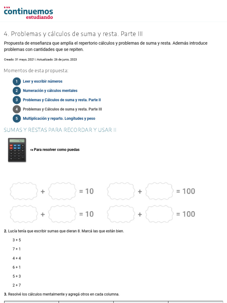 Problemas y Cálculos de Suma y Resta. Parte III - Continuemos ...