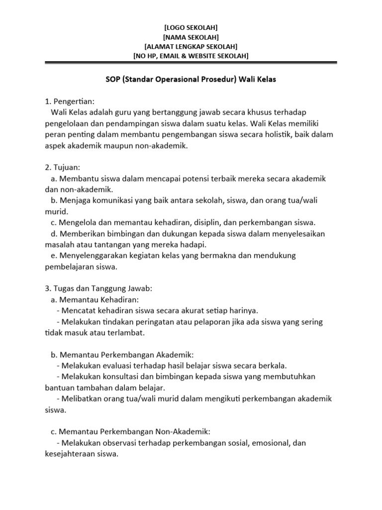 SOP (Standar Operasional Prosedur) Wali Kelas | PDF | Karier & Perkembangan