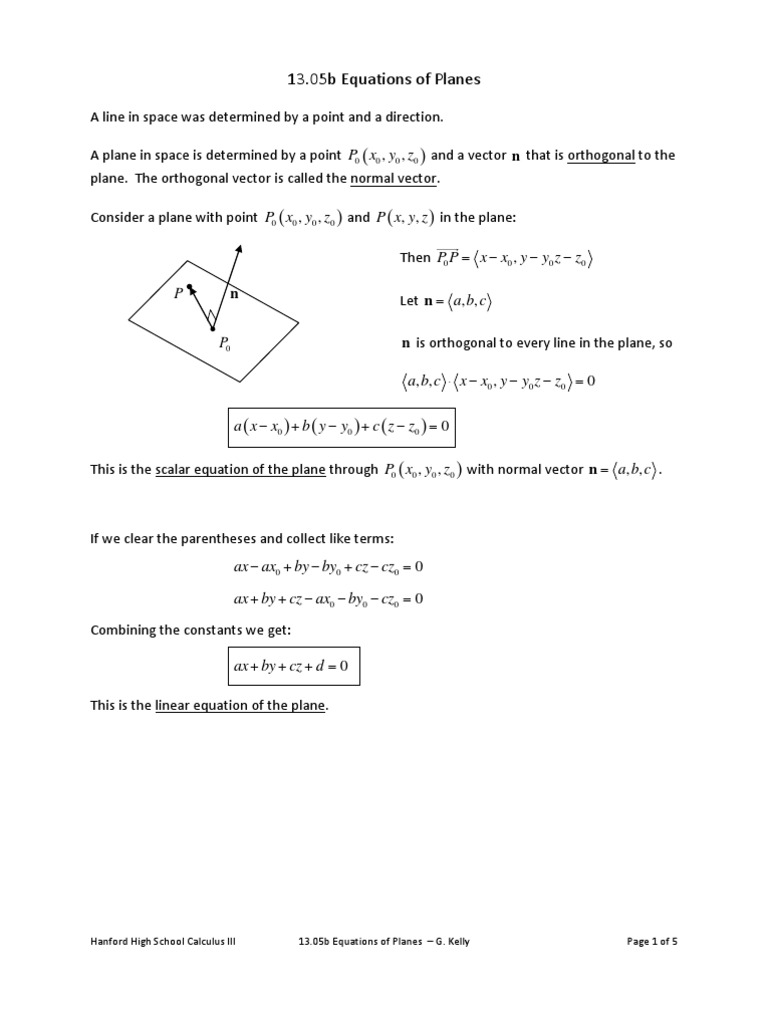 13.05b Equations of Planes | PDF | Plane (Geometry) | Vector Space
