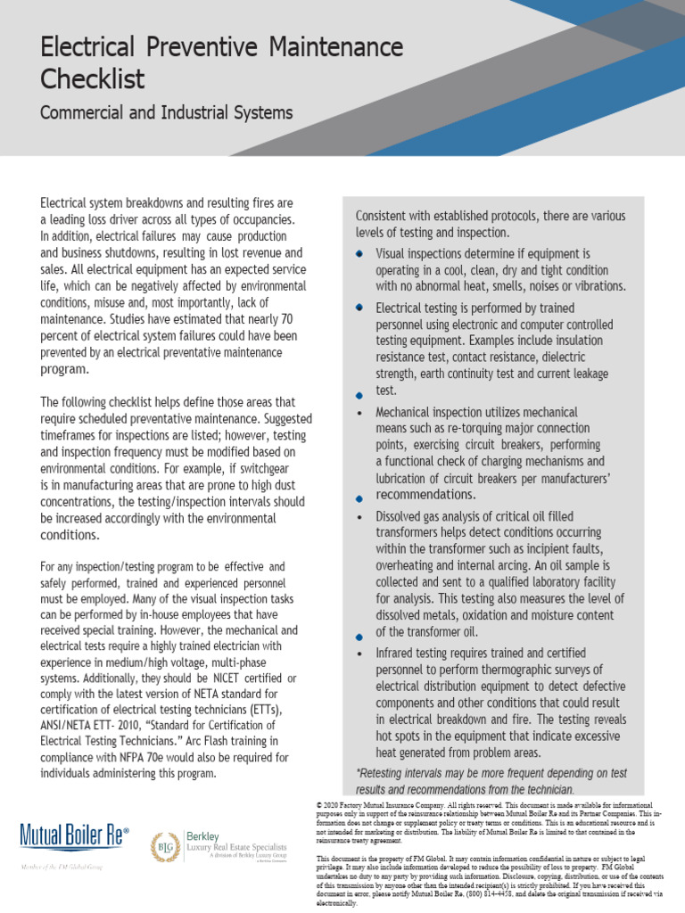 Electrical Preventive Maintenance Checklist | Download Free PDF ... Electrical Preventive Maintenance Checklist | Download Free PDF ...