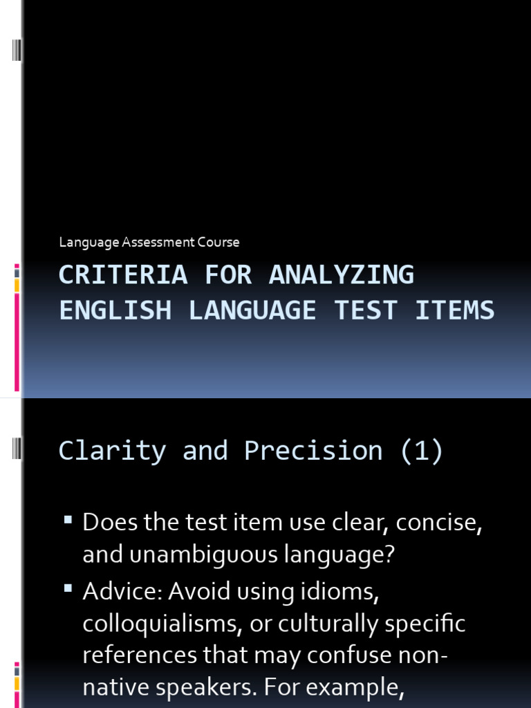 Criteria For Analyzing English Language Test Items | PDF | Educational ...