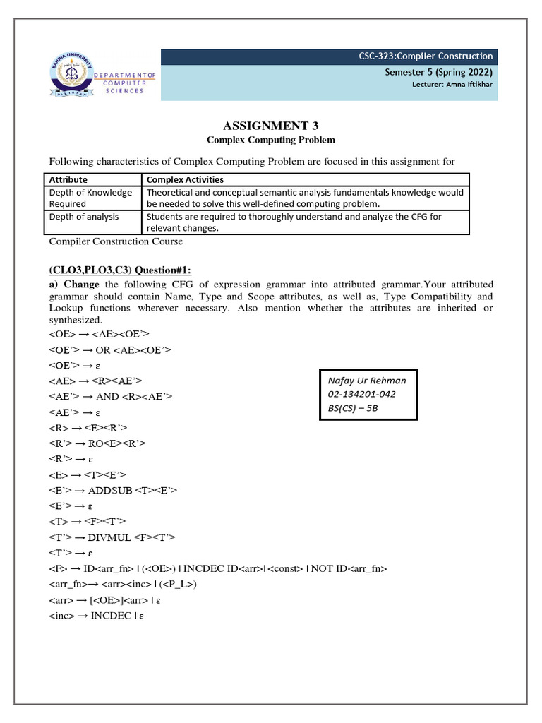 Compiler Assigment Complesx Computing | PDF