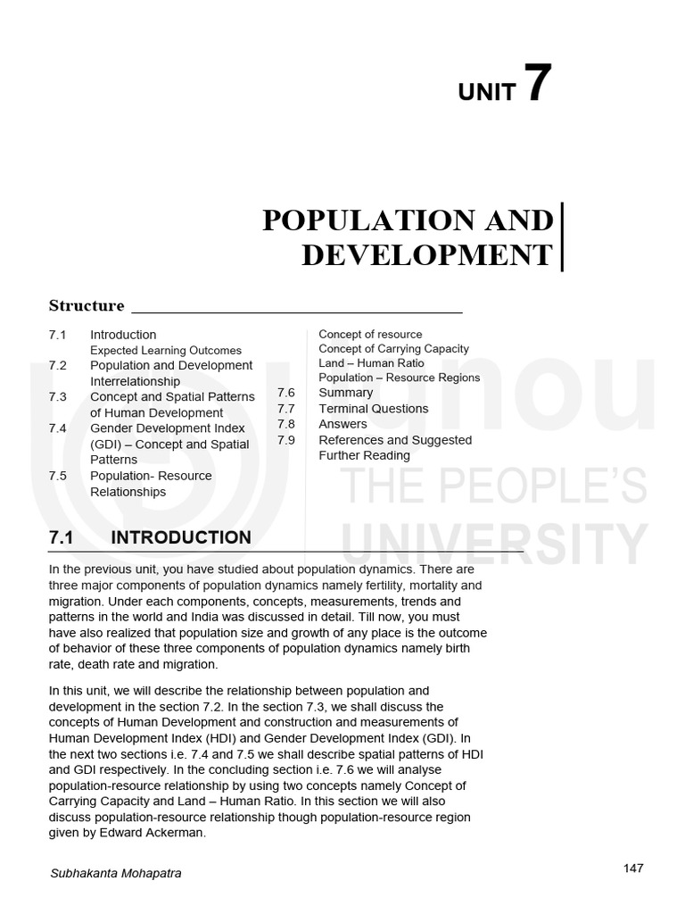 Unit 7 Population and Development | PDF | Human Development Index | Sustainability