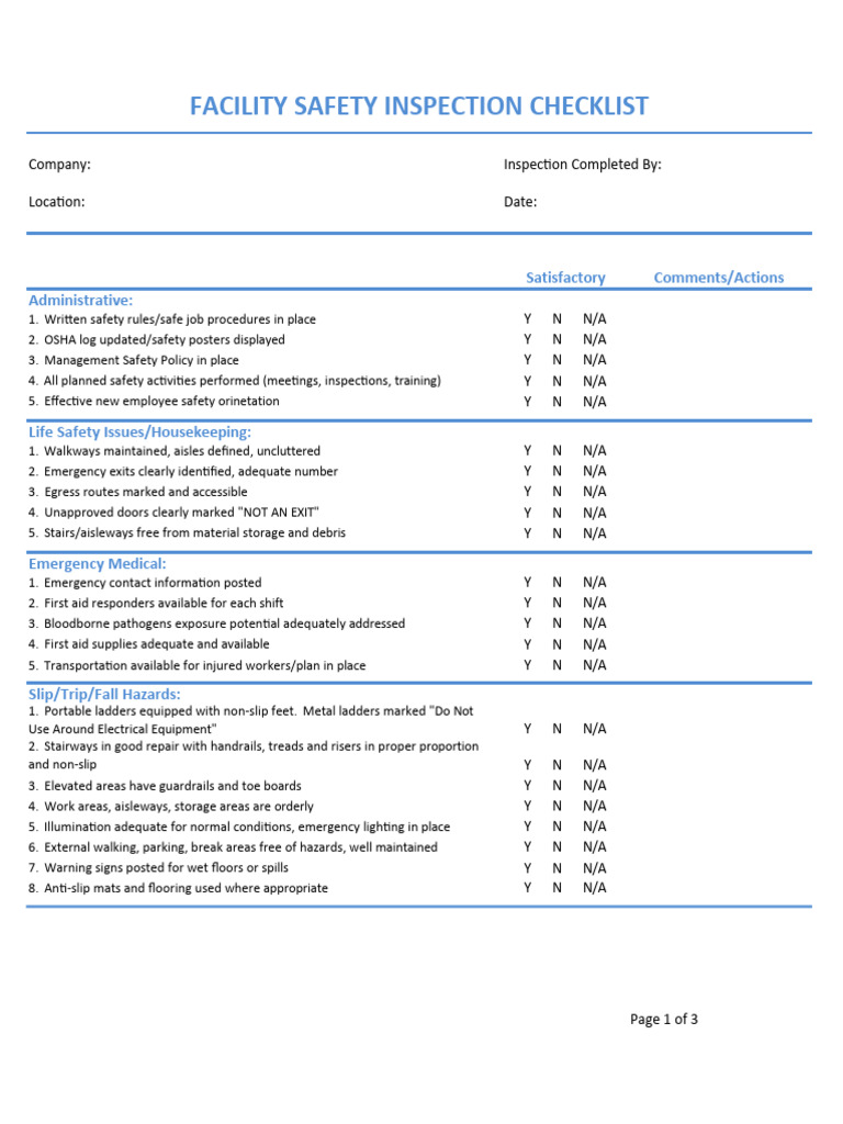 Facility Safety Inspection Checklist | PDF | Personal Protective ...