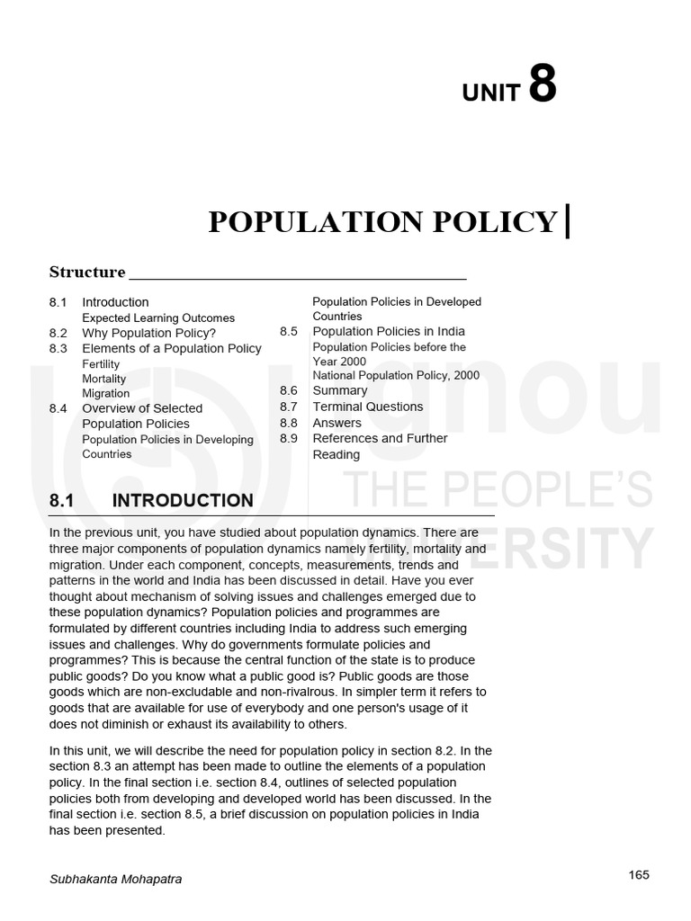 Unit 8 Population Policy | PDF | Family Planning | Total Fertility Rate
