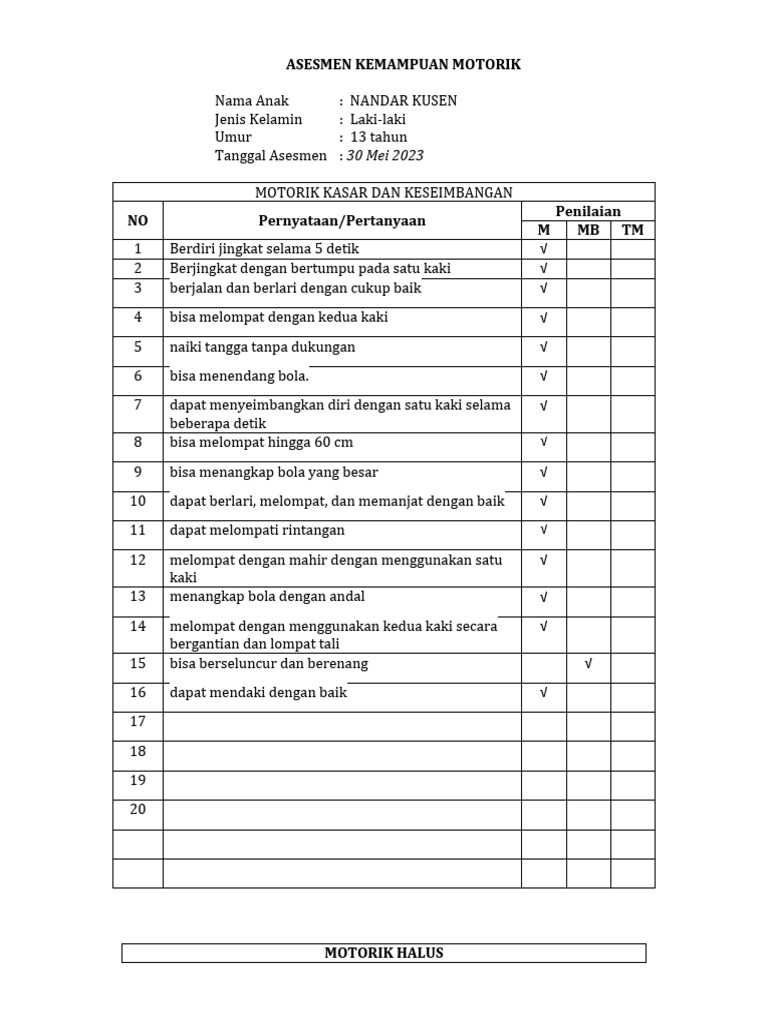Assesmen Perkembangan Motorik, Sosialisasi Dan Kemandirian Nandar Kusen ...