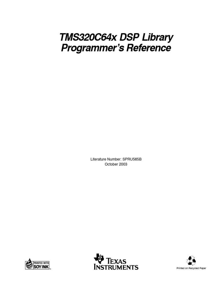 Spru565b - TMS320C64x DSP Library Programmer's Reference | PDF