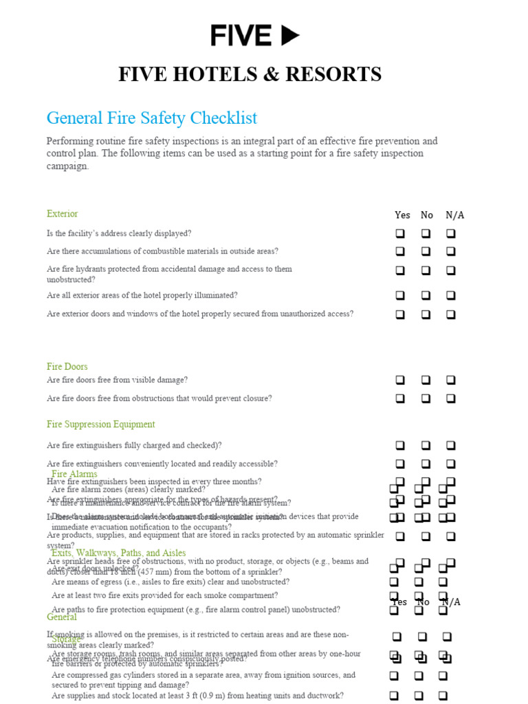 General Fire Safety Checklist | PDF | Fire Safety | Fire Sprinkler System