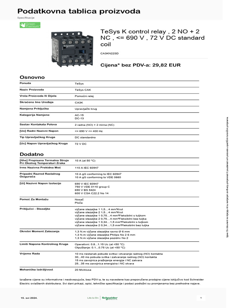 Schneider Electric TeSys-nadzorni-releji CA3KN22SD | PDF