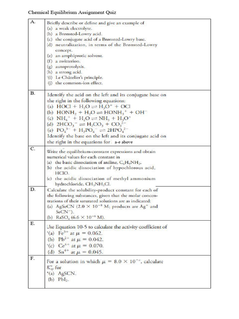 Chemical Equilibrium Assignment Quiz | PDF