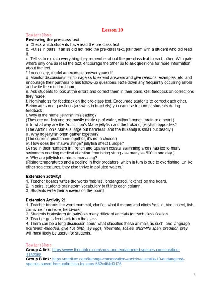 Lesson 10 | PDF | Zoo | Zoology