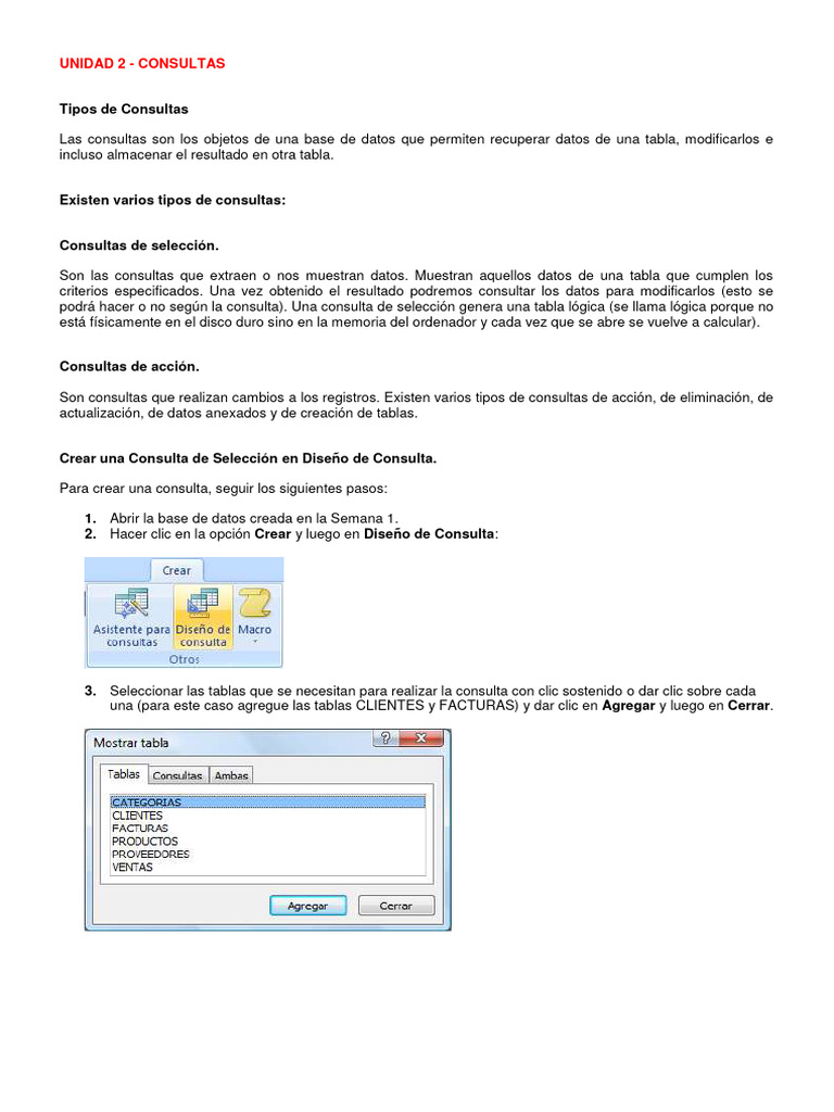 Tipos y Creación de Consultas SQL | PDF | Bases de datos | Ventana (informática)