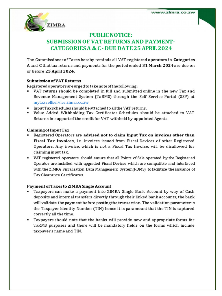 VAT Returns Due April 25, 2024 | PDF | Value Added Tax | Payments