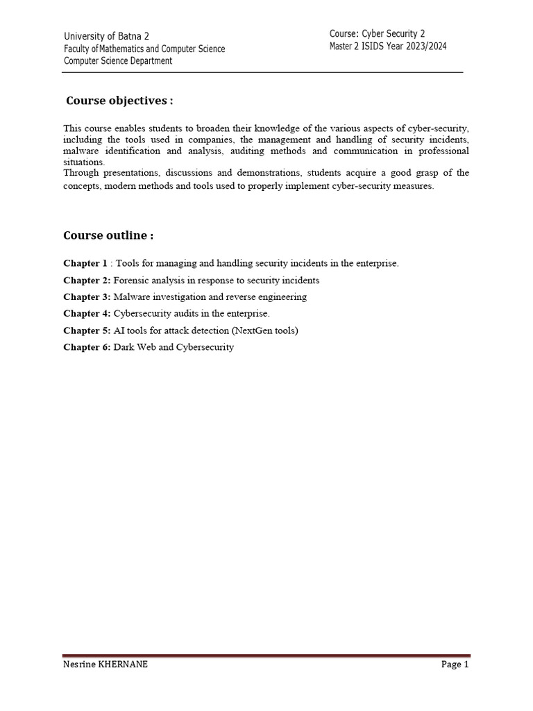 Cours1-Tools For Managing and Handling Security Incidents in The Enterprise en | PDF | Security ...