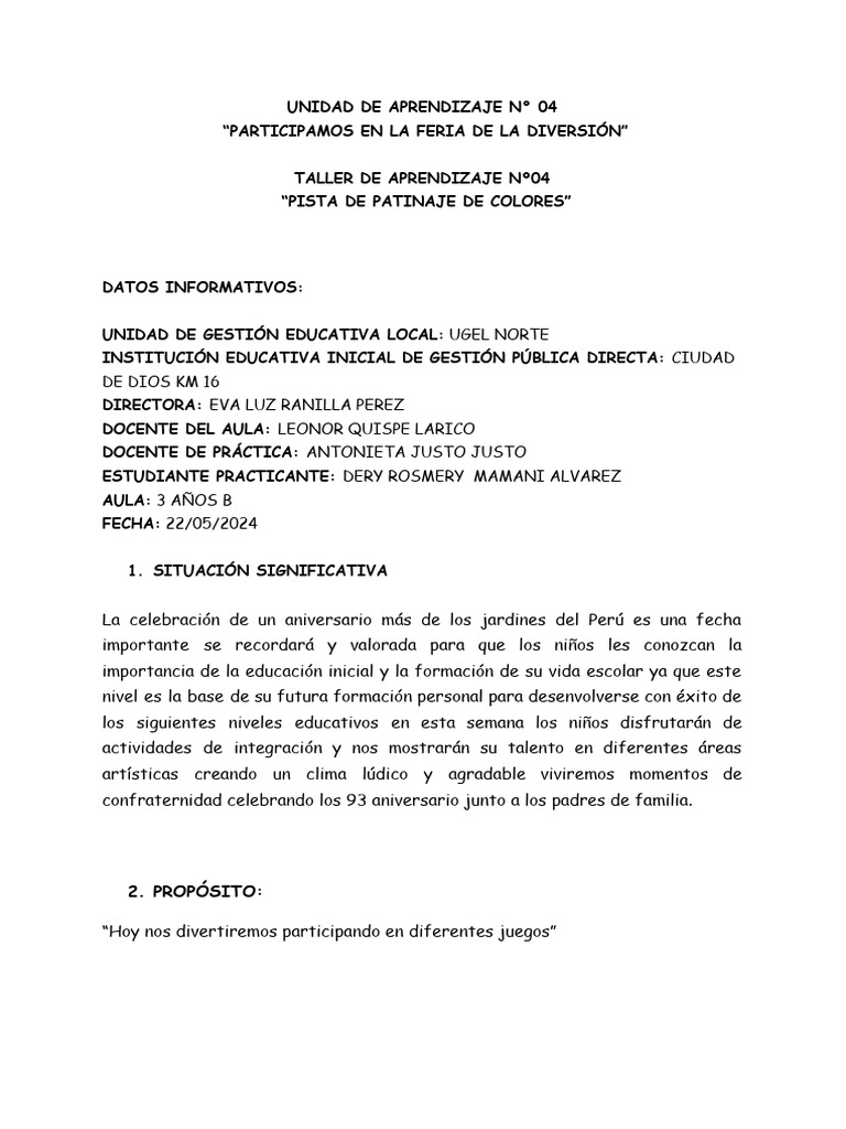 Dery Mamani Actividad n04 | PDF | Maestros | Educación de la primera ...
