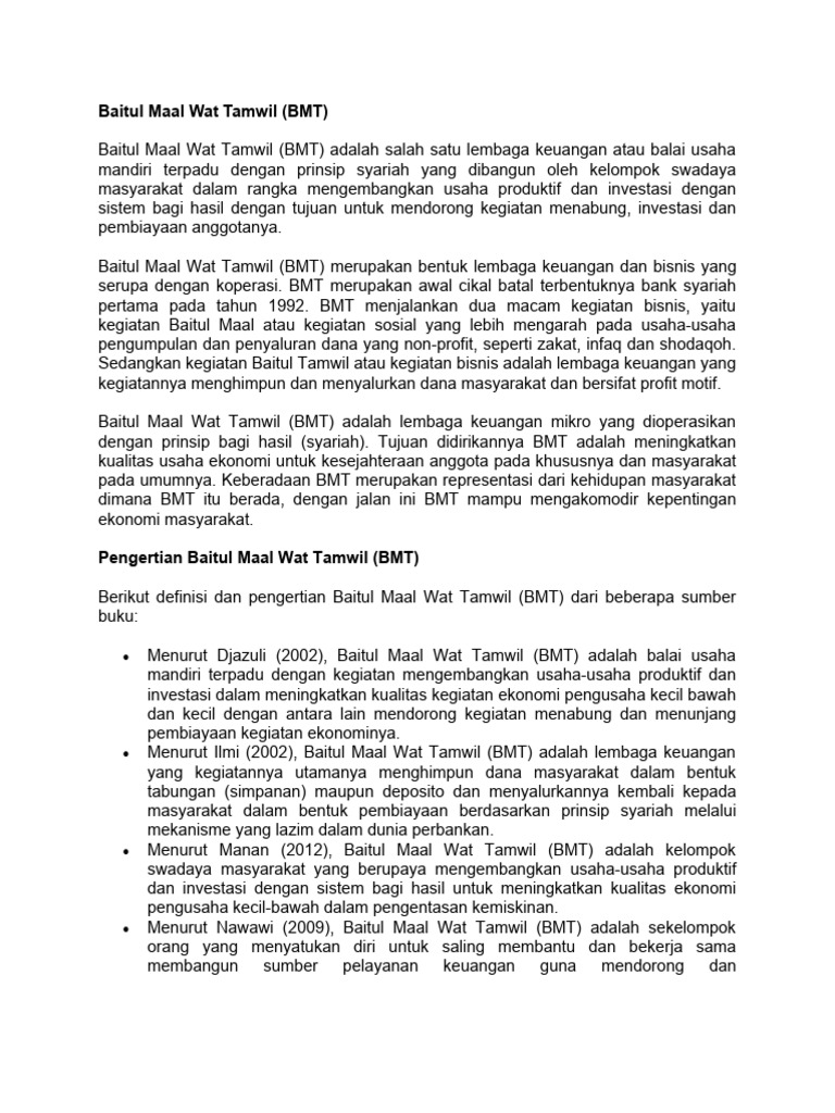 Pengertian dan Fungsi Baitul Maal Wat Tamwil | PDF