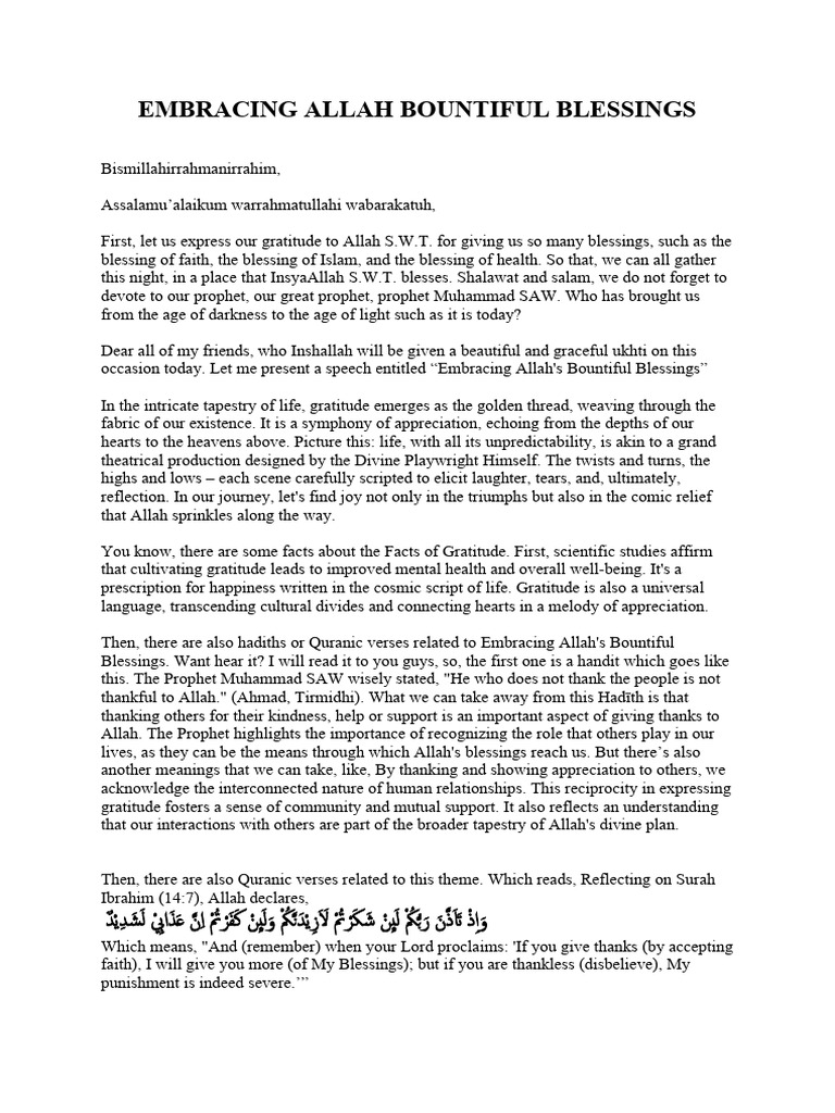 Embracing Allah Bountiful Blessings | PDF | God In Islam | Gratitude