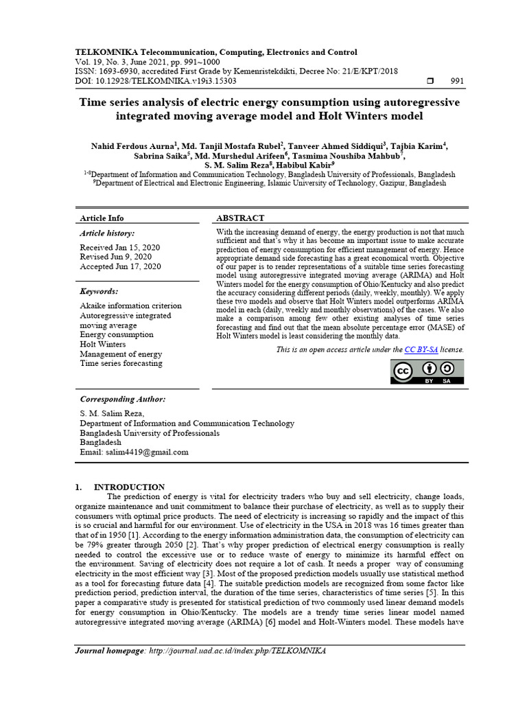 Time Series Analysis Of Electric Energy Pdf Autoregressive