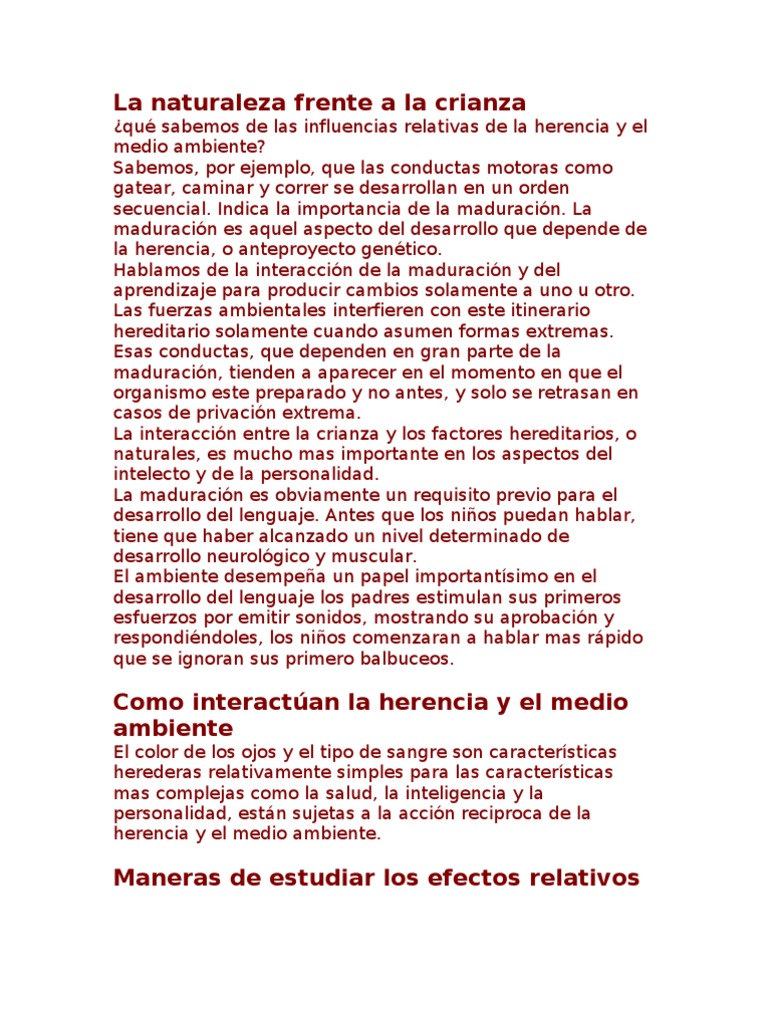 La Naturaleza Frente A La Crianza2 | PDF | Herencia | Dominancia (Genética)