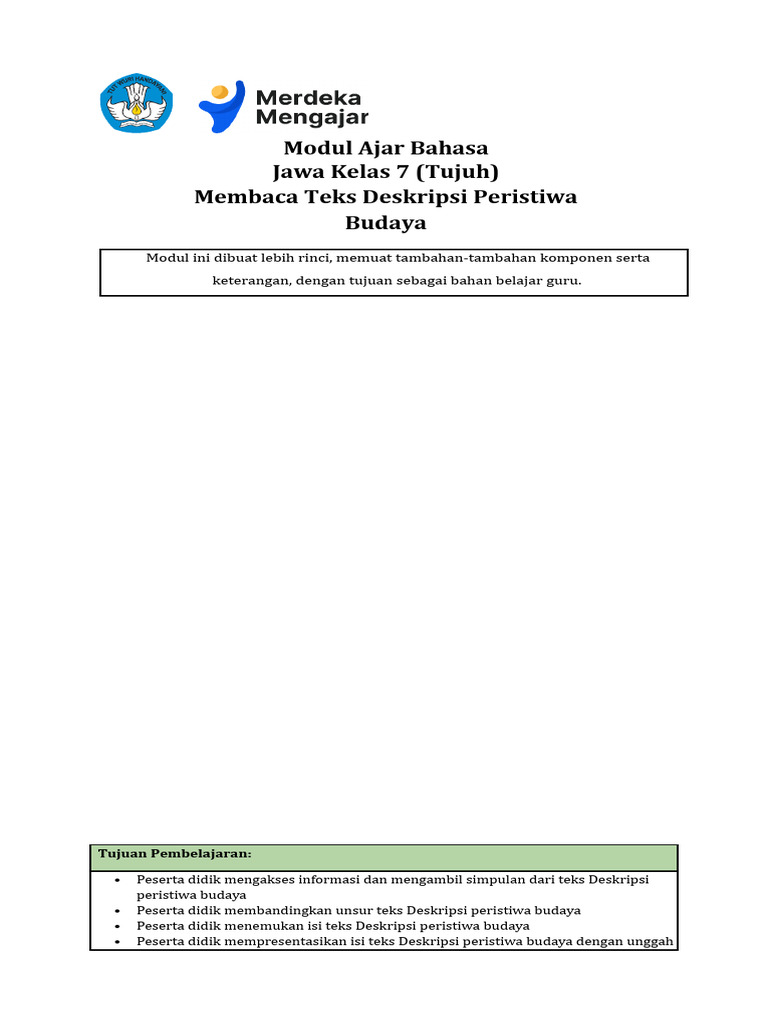 Modul Ajar Bahasa Jawa Kelas 7 | PDF