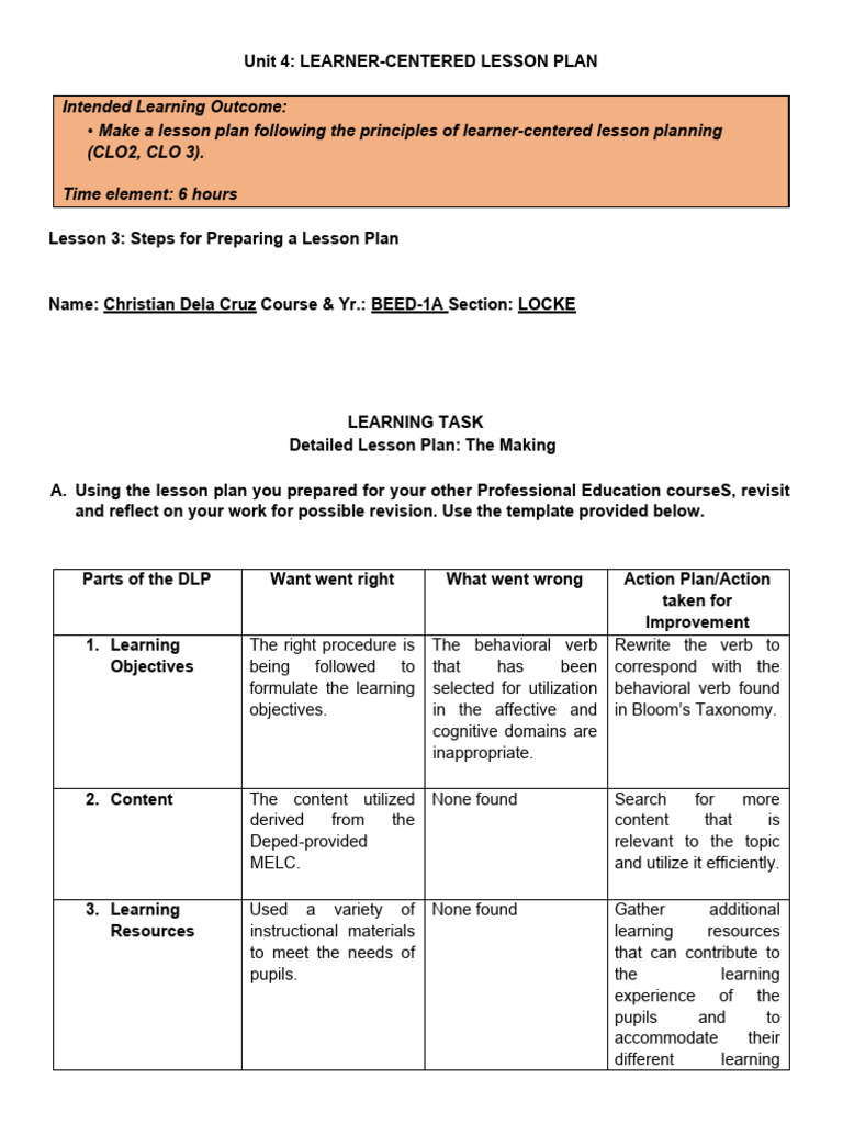 Final Term-Lesson 3-Learning Exercise | PDF | Lesson Plan | Learning