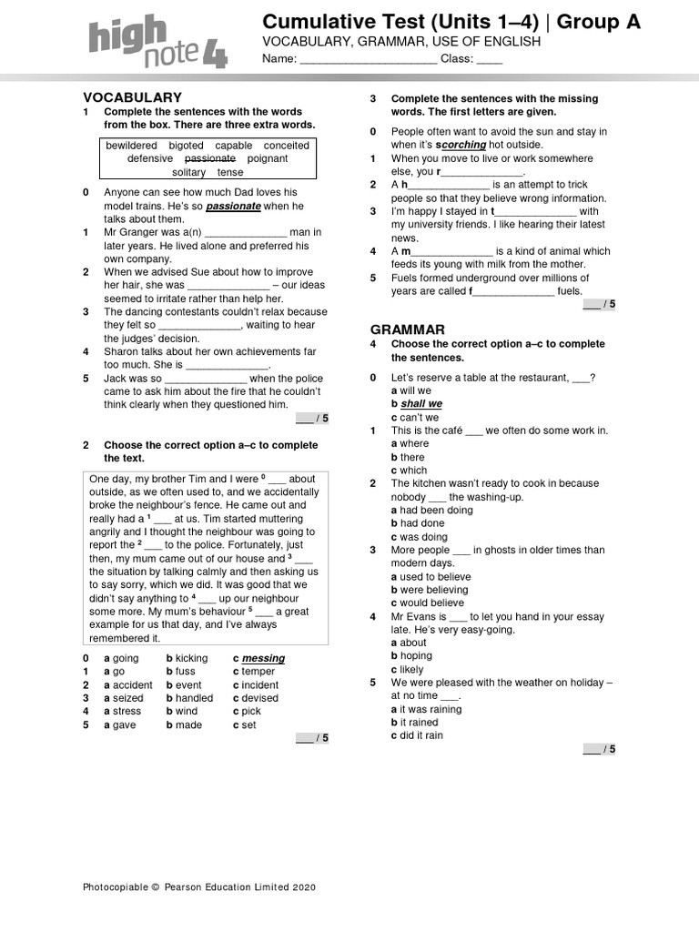 HighNote4 Cumulative Test Units01 04 GroupA | PDF | English Language